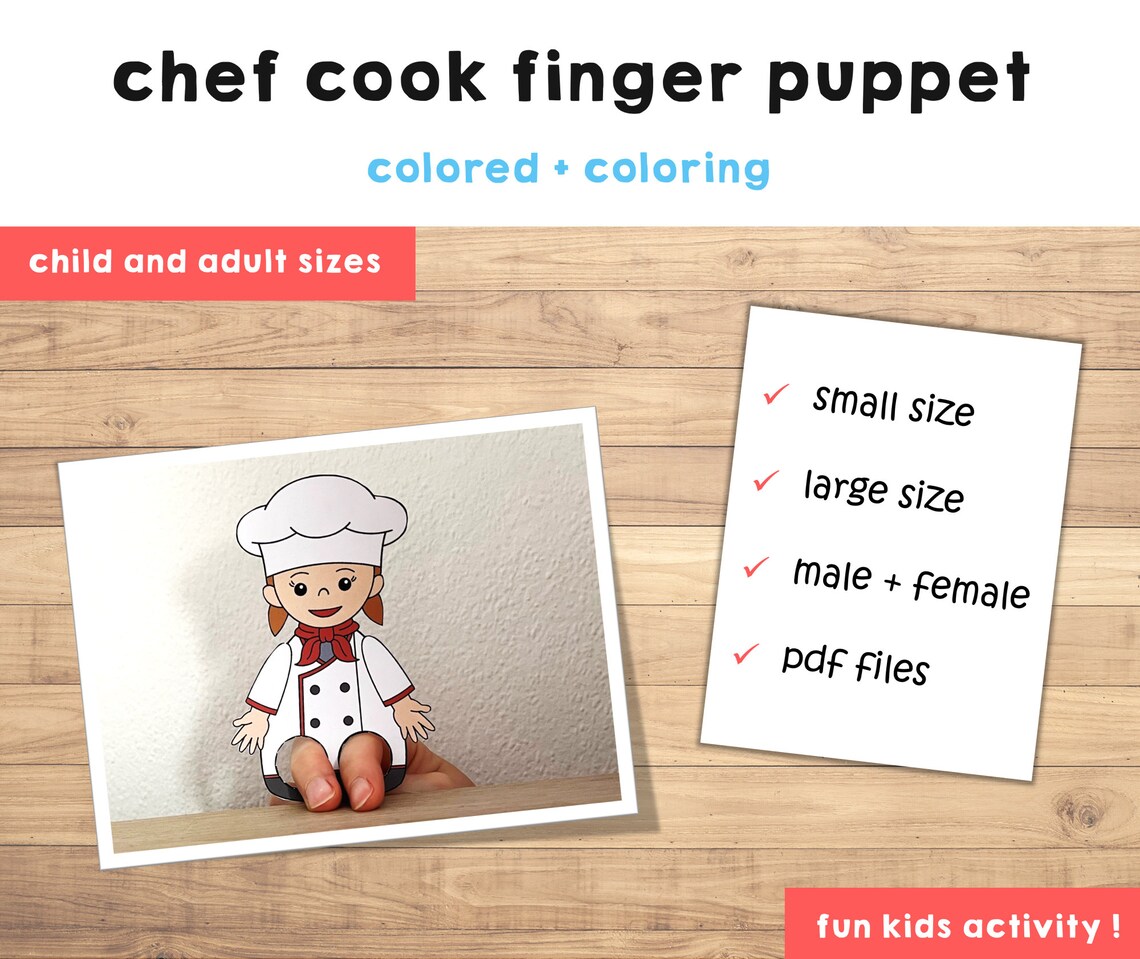 Chef Cook Paper Craft Printable Community Helper Finger Puppet Kids ...