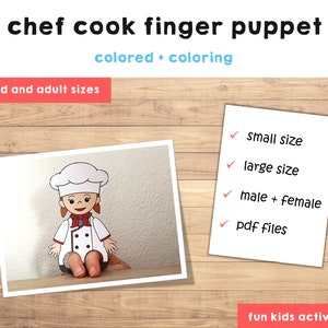 Chef Cook Paper Craft Printable Community Helper Finger Puppet Kids ...