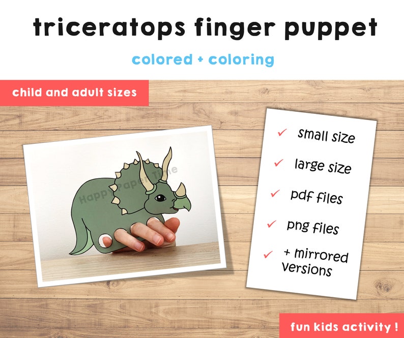 Dinosaur Triceratops Paper Craft Printable Finger Puppet Kids | Etsy