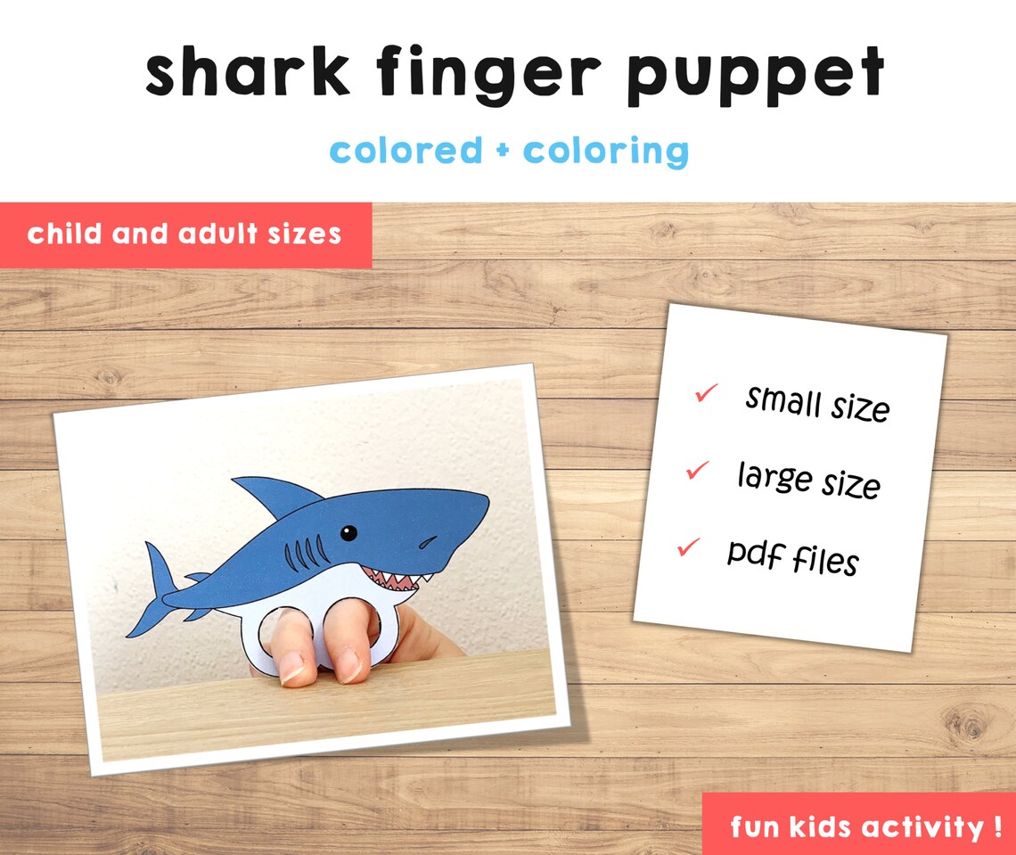 Shark Paper Craft Printable Ocean Animal Finger Puppet Kids - Etsy