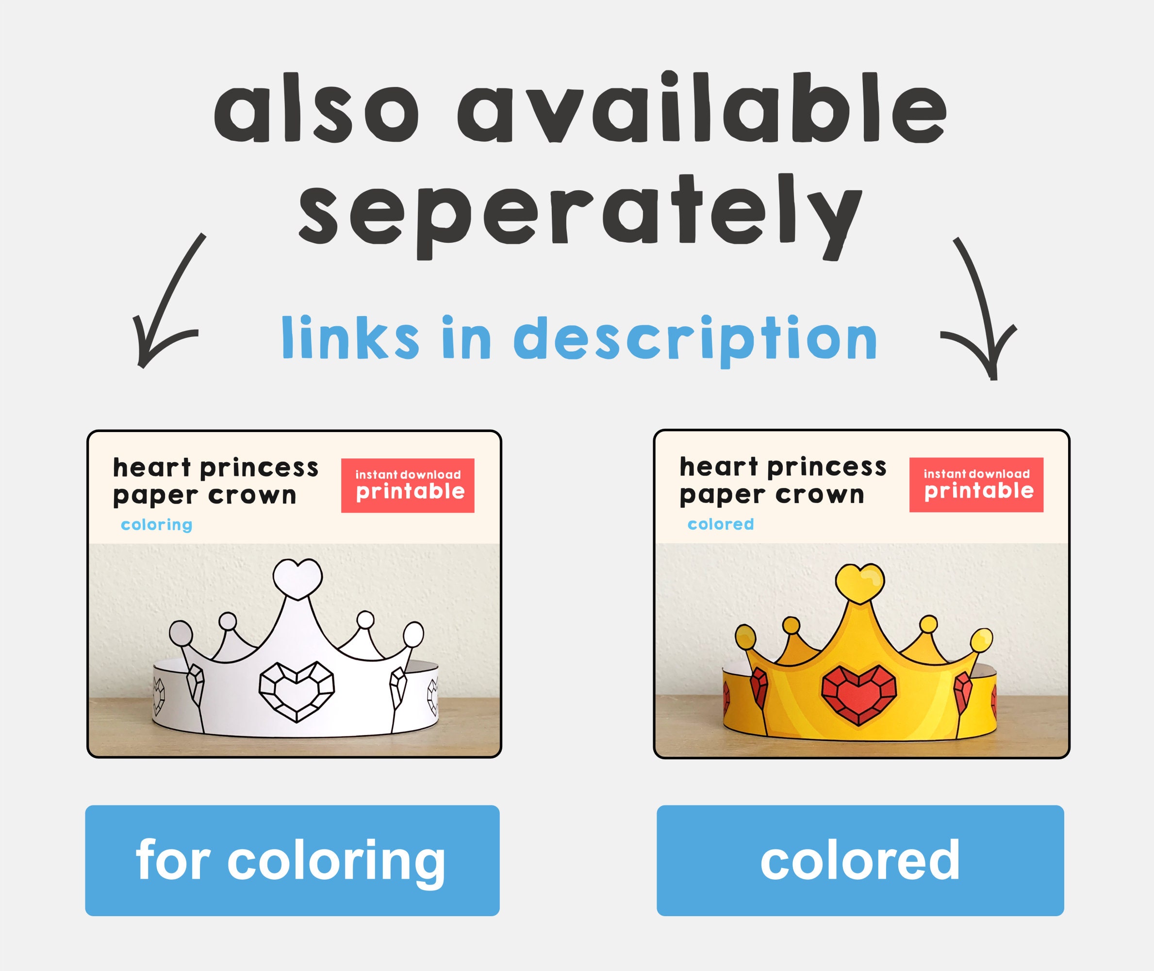 Heart Princess Paper Crown Party Activity Printable Kids Easy - Etsy