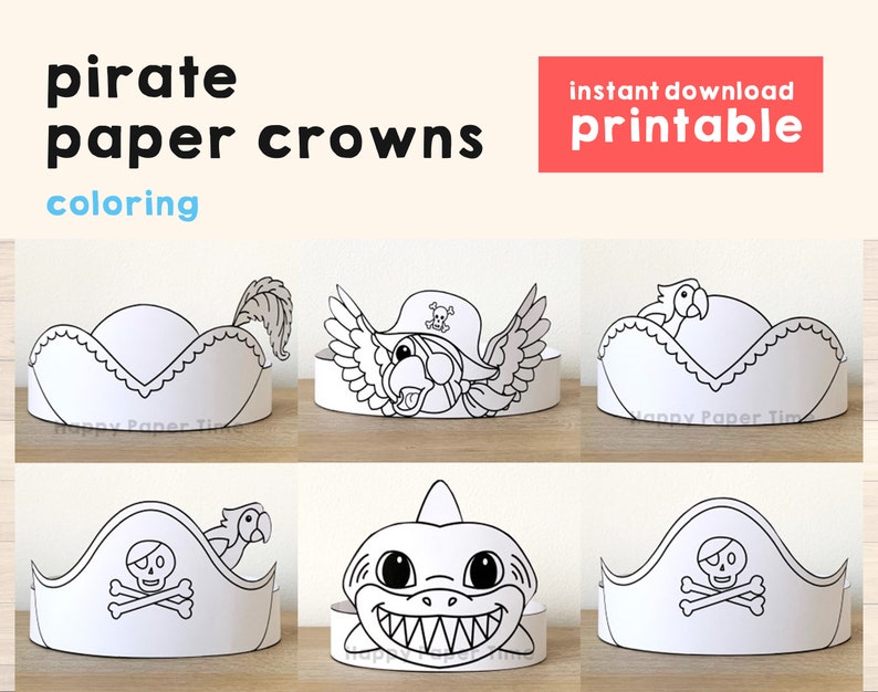 Pirate Paper Crowns Pirate Captain Parrot Shark Printable - Etsy