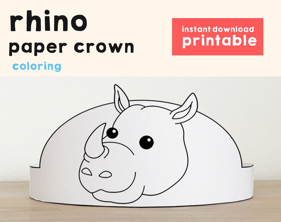 Rhino Paper Crown Party Coloring Printable Kids Craft Safari - Etsy
