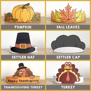Thanksgiving Paper Crowns Headbands Craft Hat Printable Kids Pilgrim ...