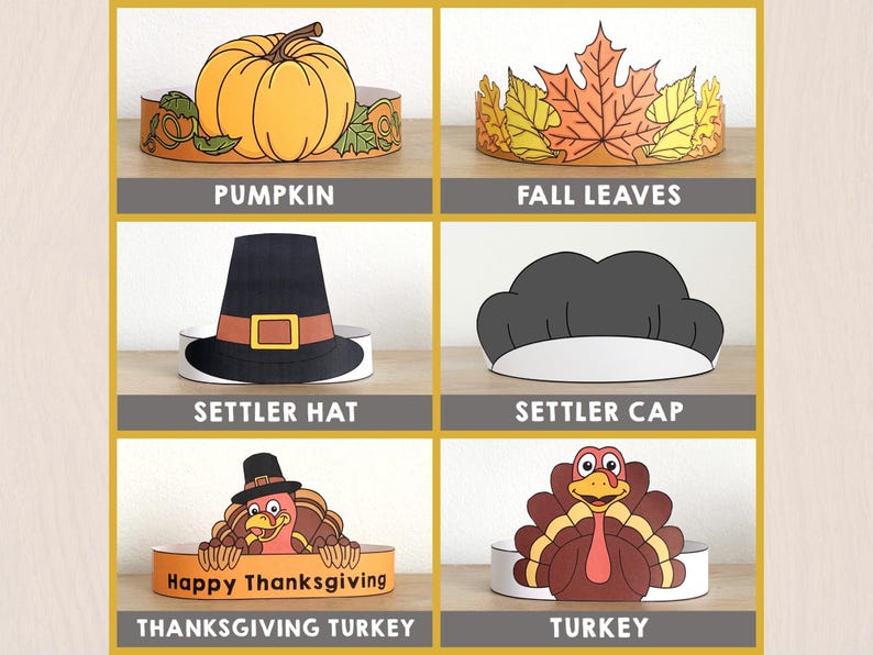 Thanksgiving Paper Crowns Headbands Craft Hat Printable Kids Pilgrim ...