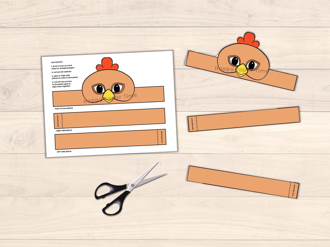 Chicken Paper Crown Coloring Activity Printable Kids Craft - Etsy