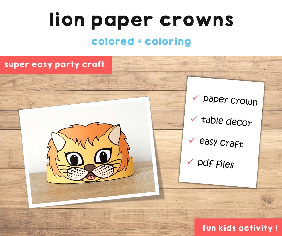 Lion Paper Crown Printable Coloring Table Decor Kids Craft Lion ...