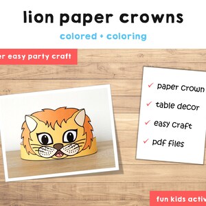 Lion Paper Crown Printable Coloring Table Decor Kids Craft Lion ...