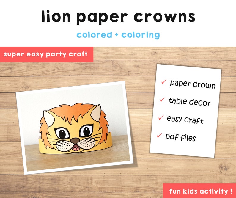 Lion Paper Crown Printable Coloring Table Decor Kids Craft - Etsy