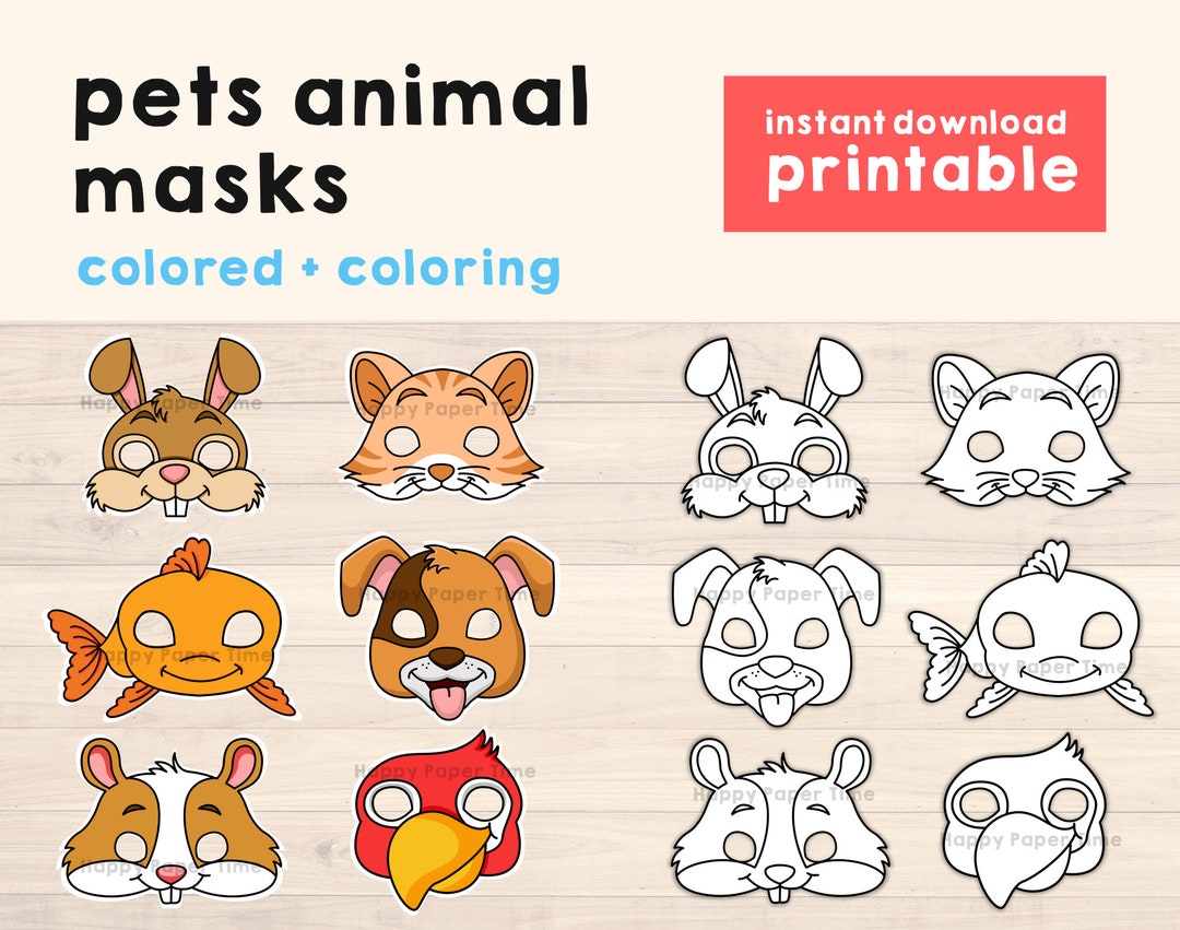 Pets Animal Masks Template Cat Dog Hamster Goldfish Bunny - Etsy