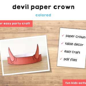 Devil Horns Paper Crown Party Coloring Printable Kids Craft Satan Hell ...