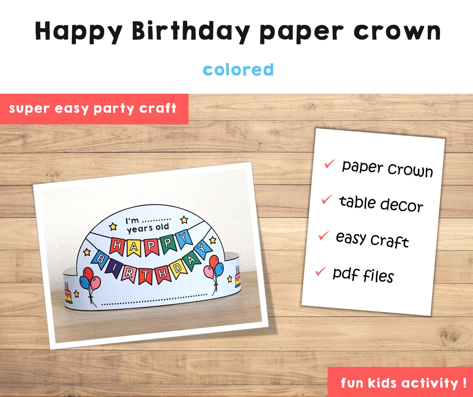 Happy Birthday Paper Crown Party Activity Printable Kids - Etsy