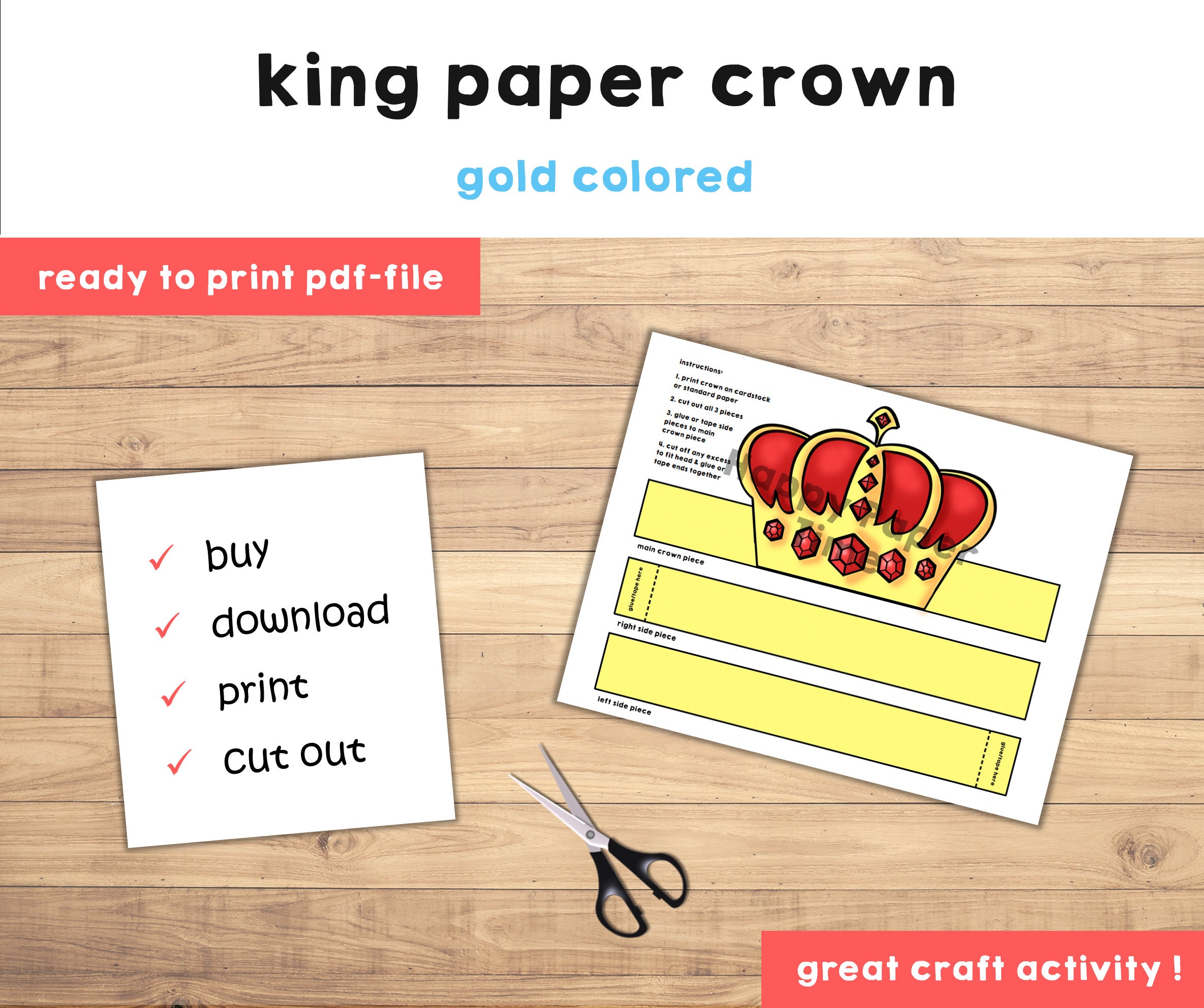 King Paper Crown Prince Gold Royal Printable Kids Craft Prince - Etsy UK