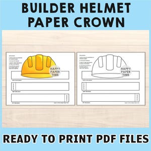 Construction Worker Builder Helmet Paper Crown Party Coloring Printable ...