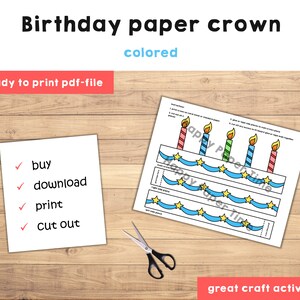 Birthday Paper Crown Party Activity Printable Kids Easy Craft Cake ...