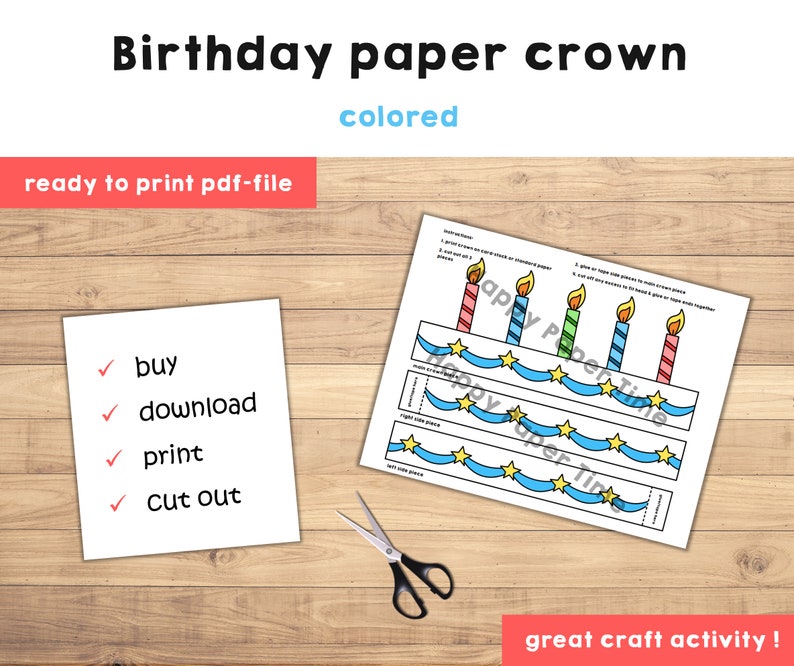 Birthday Paper Crown Party Activity Printable Kids Easy Craft - Etsy