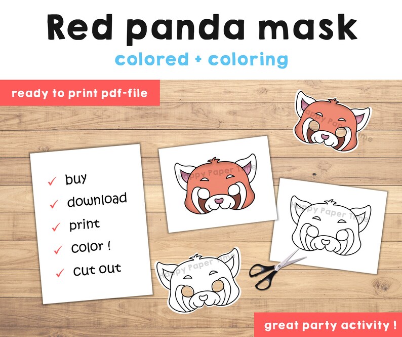 Red Panda Mask Costume Animal Mask Printable Party Favor Asian - Etsy