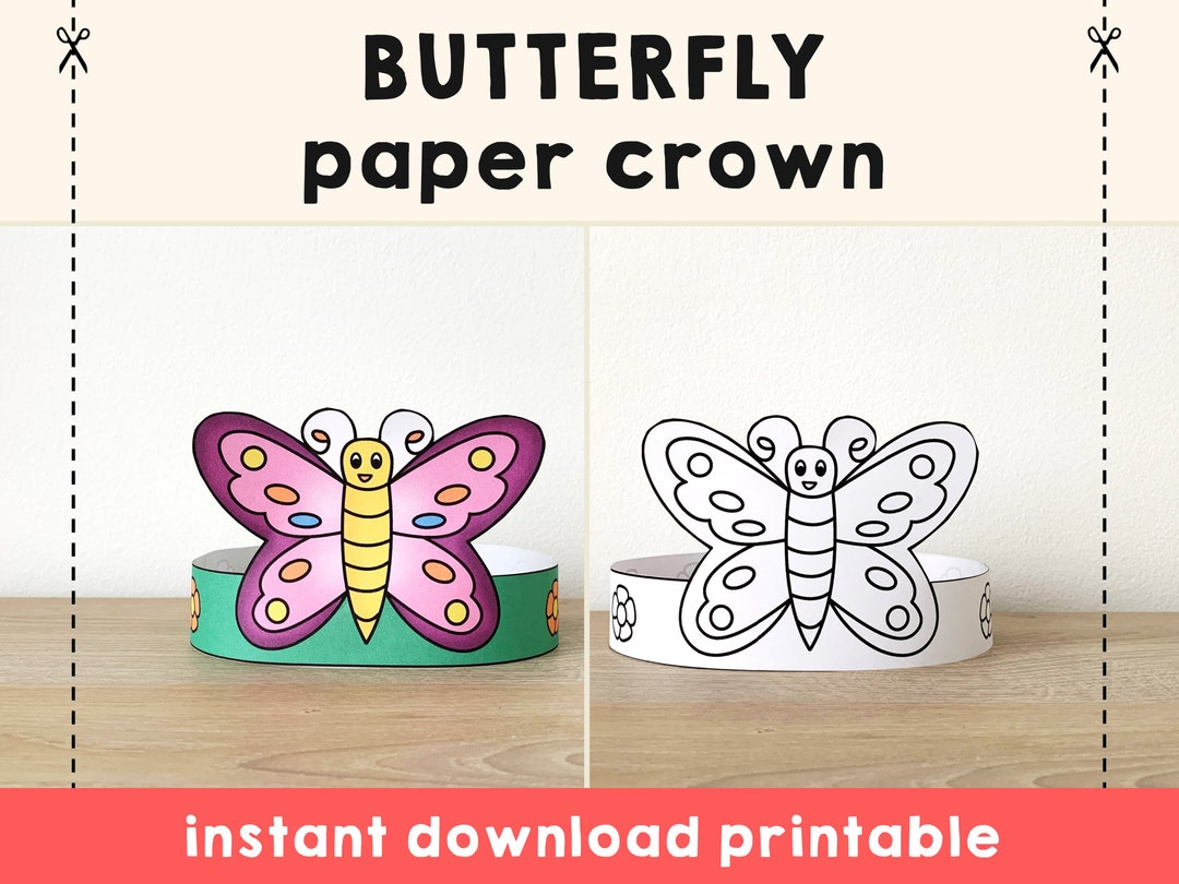 Butterfly Paper Crown Party Coloring Printable Kids Craft Cute Girl ...