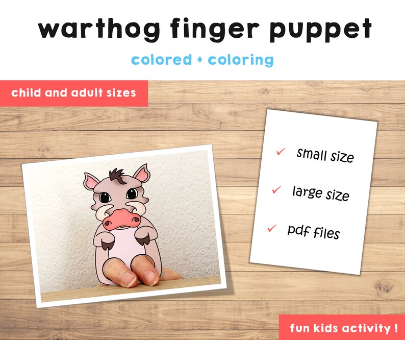 Warthog Paper Craft Printable African Animal Finger Puppet - Etsy