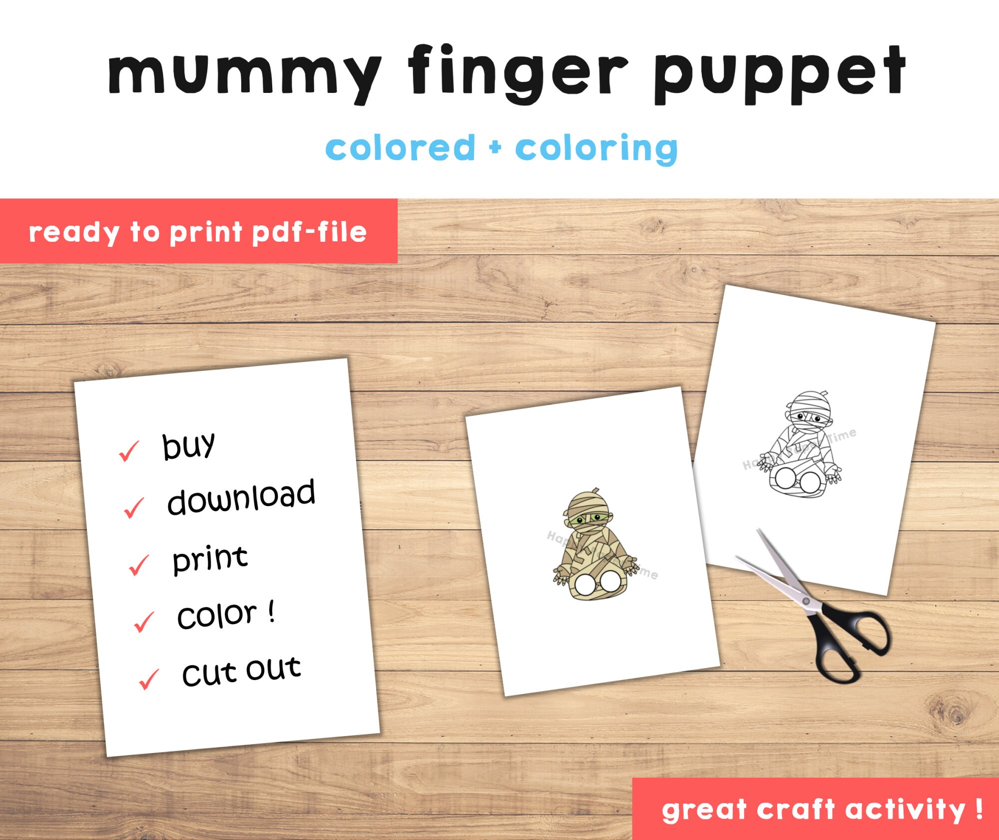 Mummy Paper Craft Printable Ancient Egypt Finger Puppet Kids Craft ...