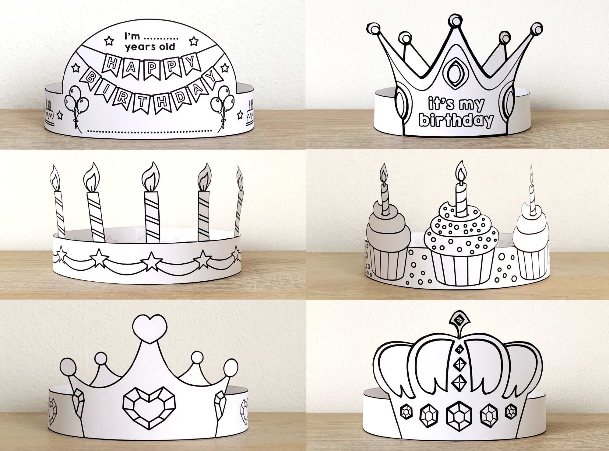 Happy Birthday Paper Crowns Party B-day Printable Kids Craft - Etsy
