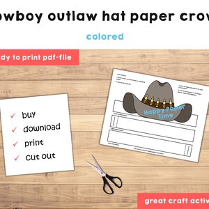 Cowboy Hat Paper Crown Party Printable Kids Craft Wild West Outlaw ...