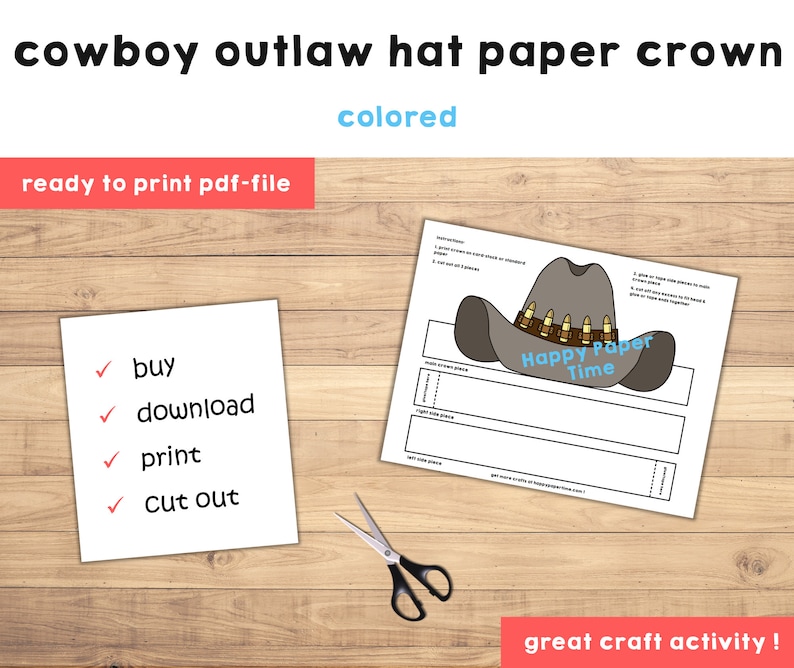 Cowboy Hat Paper Crown Party Printable Kids Craft Wild West - Etsy