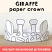 Giraffe Ears Paper Crown Party Coloring Printable Kids Craft - Etsy