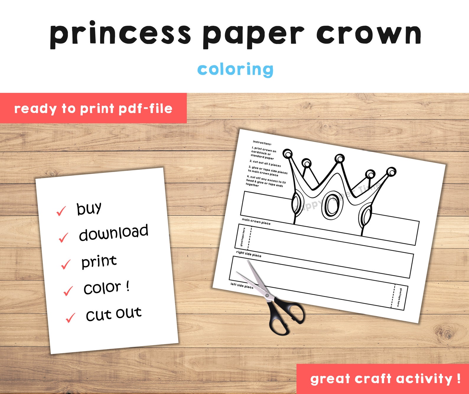 Princess Paper Crown Coloring Printable Kids Craft Princess - Etsy