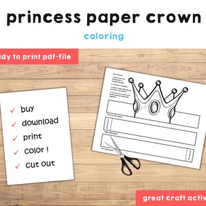 Princess Paper Crown Coloring Printable Kids Craft Princess Birthday ...