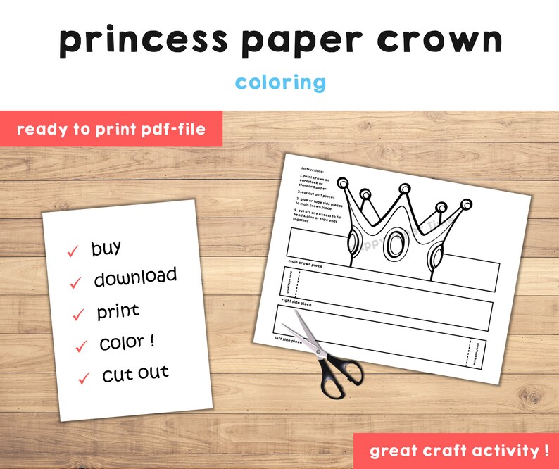 Princess Paper Crown Coloring Printable Kids Craft Princess | Etsy
