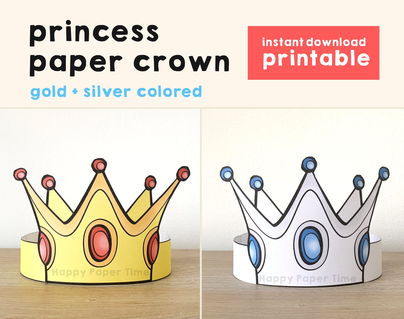 Princess Paper Crown Coloring Printable Kid Craft Princess | Etsy