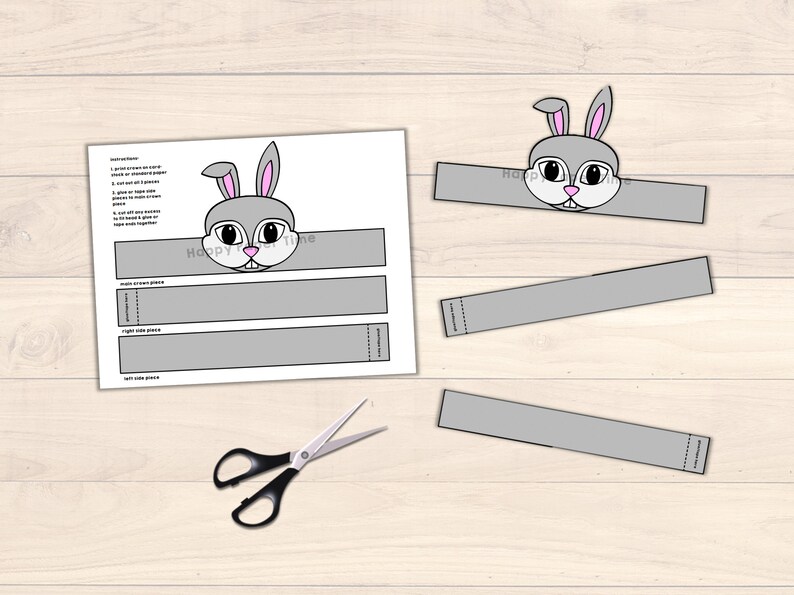 Rabbit Bunny Paper Crown Template Coloring Activity Printable - Etsy
