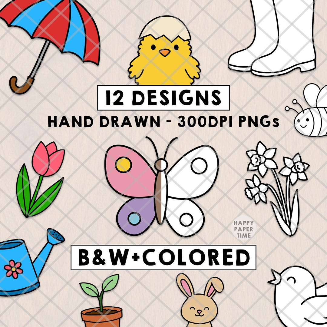 Spring Clipart Icons Line Art Season Easter PNG Classroom Decoration ...