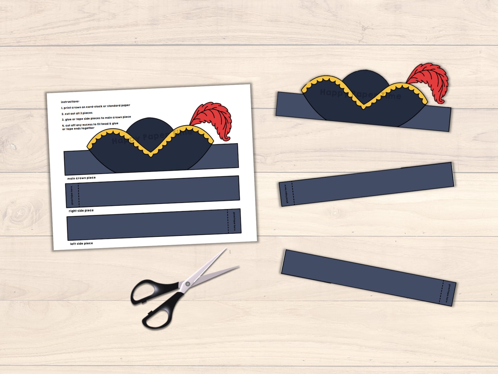 Pirate Hat Paper Crown Template Pirate Captain Party Headband - Etsy