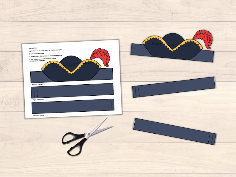 Pirate Hat Paper Crown Template Pirate Captain Party Headband - Etsy