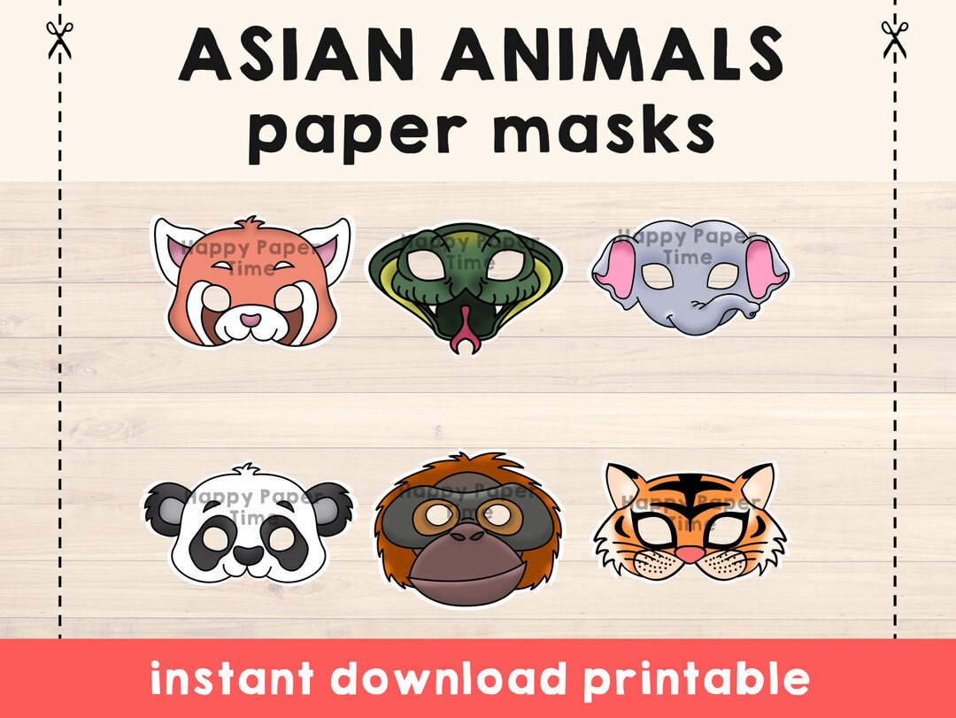 Asian Jungle Mask Animal Mask Panda, Cobra, Elephant, Orangutan, Red ...