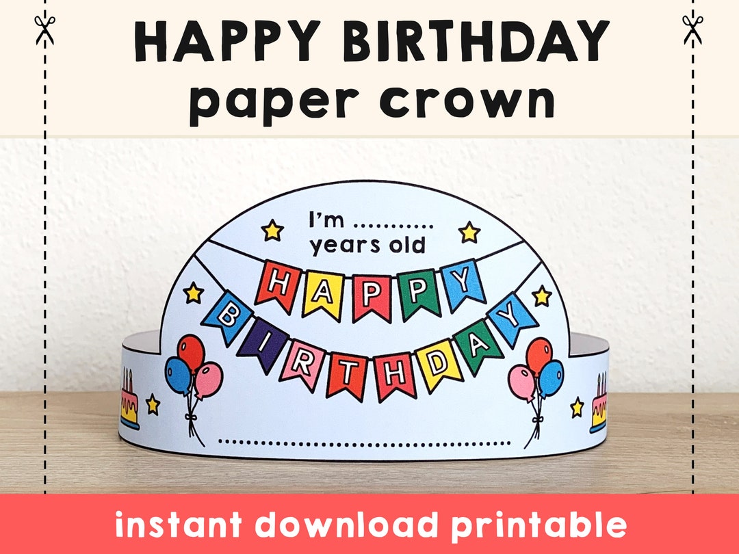 Happy Birthday Paper Crown Party Activity Printable Kids Template Craft ...