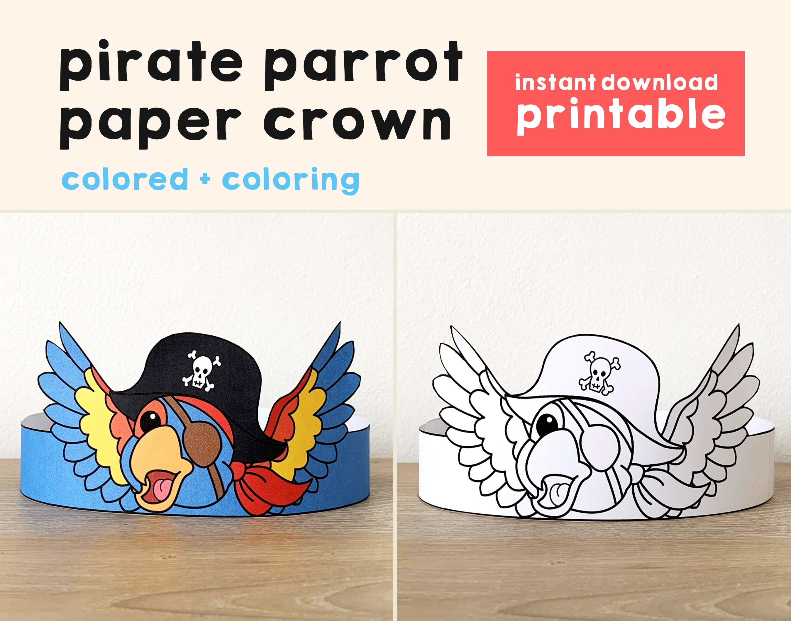 Pirate Hat Paper Crown Template Pirate Captain Party Headband - Etsy