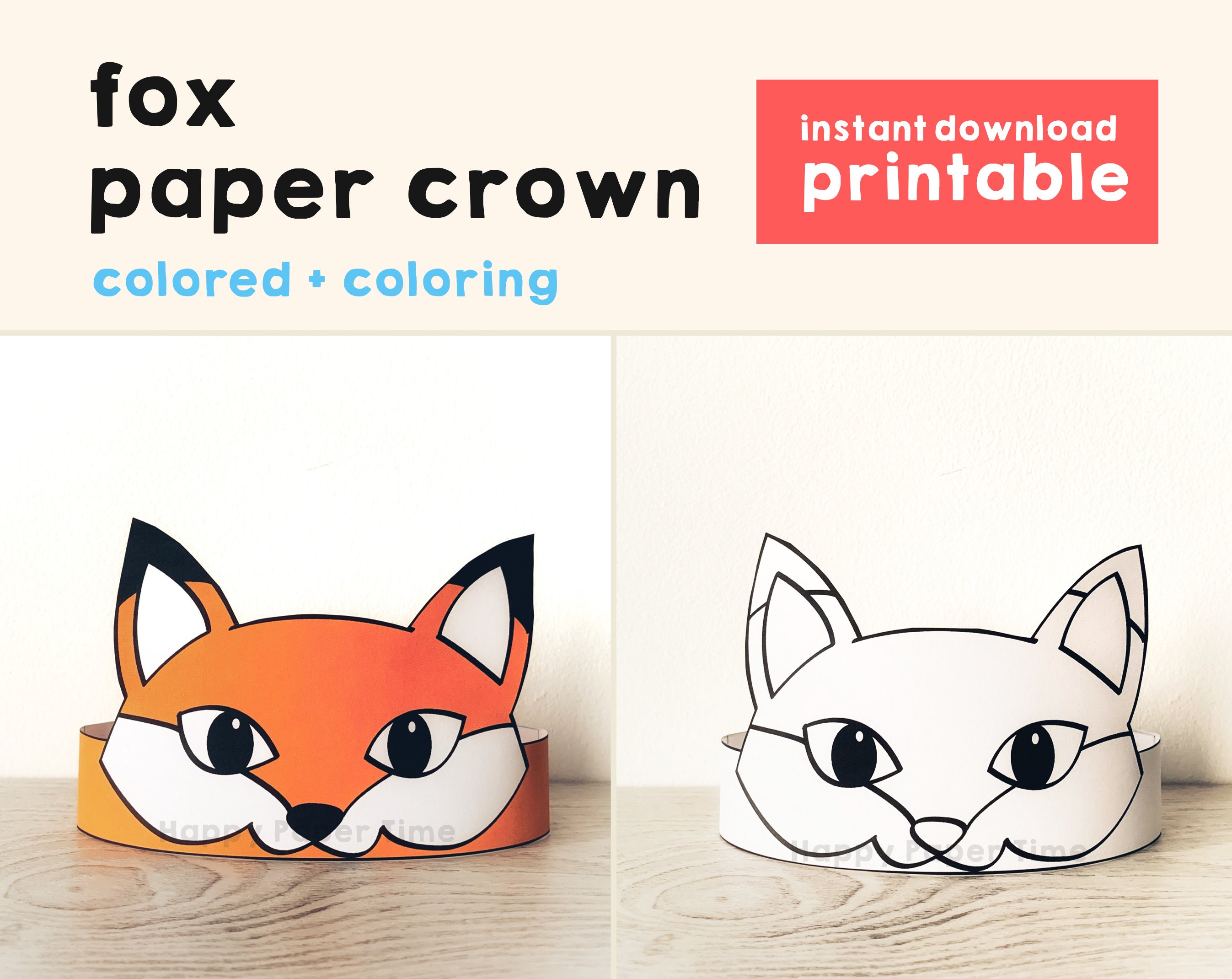 Fox Paper Crown Activity Coloring Printable Kids Craft - Etsy