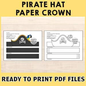 Pirate Hat Paper Crown Template Pirate Captain Party Headband Coloring ...