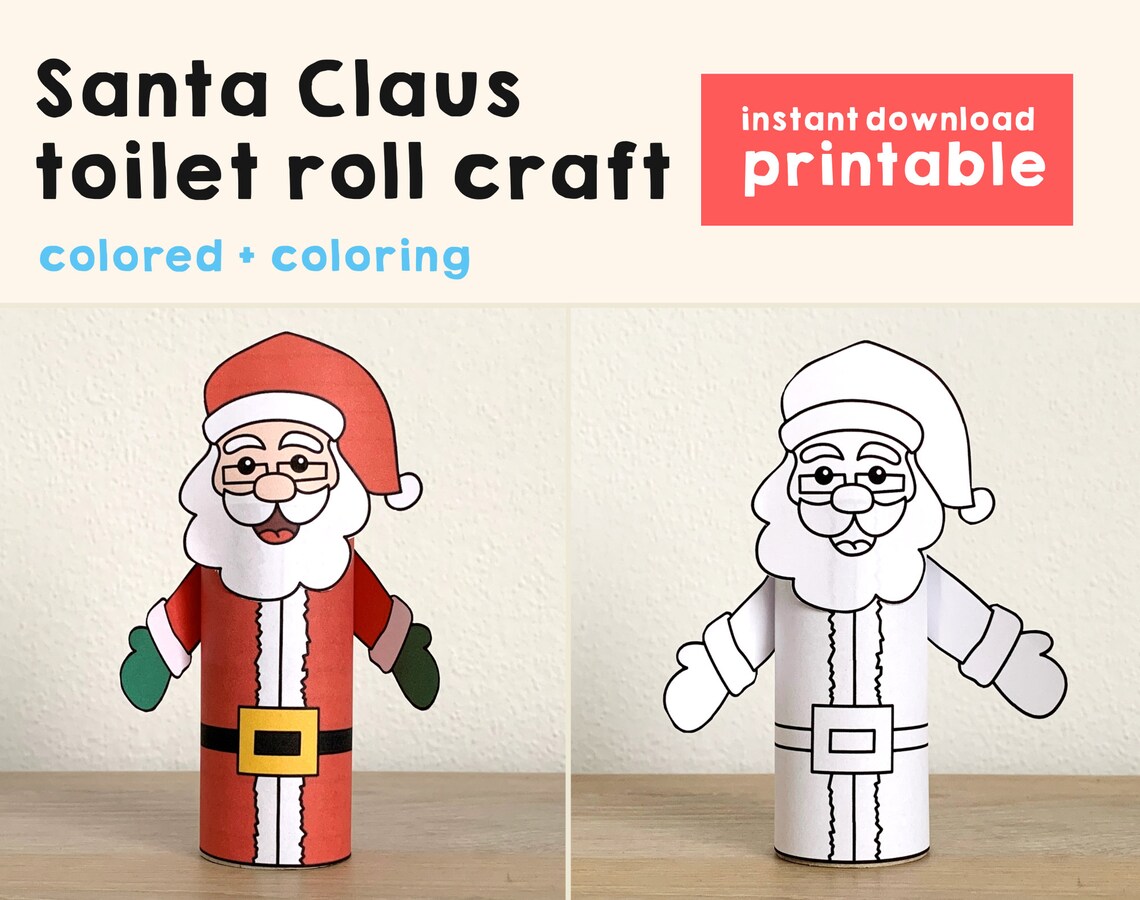 Santa Claus Toilet Paper Roll Craft Christmas Party Coloring | Etsy