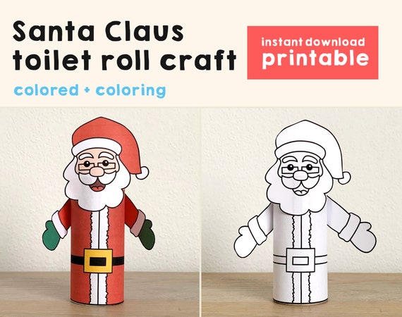 Santa Claus Toilet Paper Roll Craft Christmas Party Coloring | Etsy