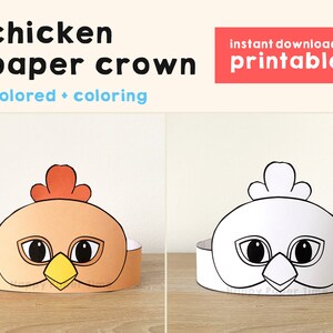 Chicken Paper Crown Coloring Activity Printable Kids Craft - Etsy