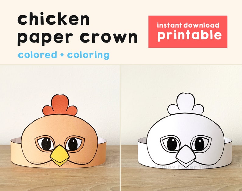 Chicken Paper Crown Coloring Activity Printable Kids Craft - Etsy
