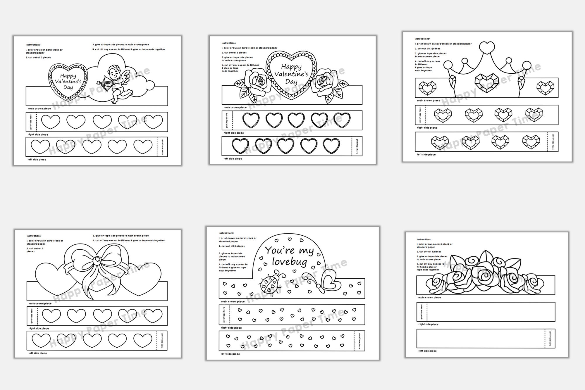 Valentine Paper Crowns Headbands Party Activity Printable Kids Easy ...