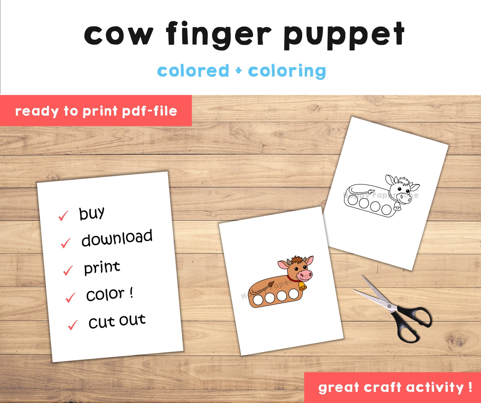 Cow Paper Craft Printable Farm Animal Finger Puppet Kids Craft | Etsy