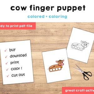 Cow Paper Craft Printable Farm Animal Finger Puppet Kids Craft Farm ...