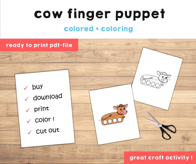 Cow Paper Craft Printable Farm Animal Finger Puppet Kids Craft | Etsy
