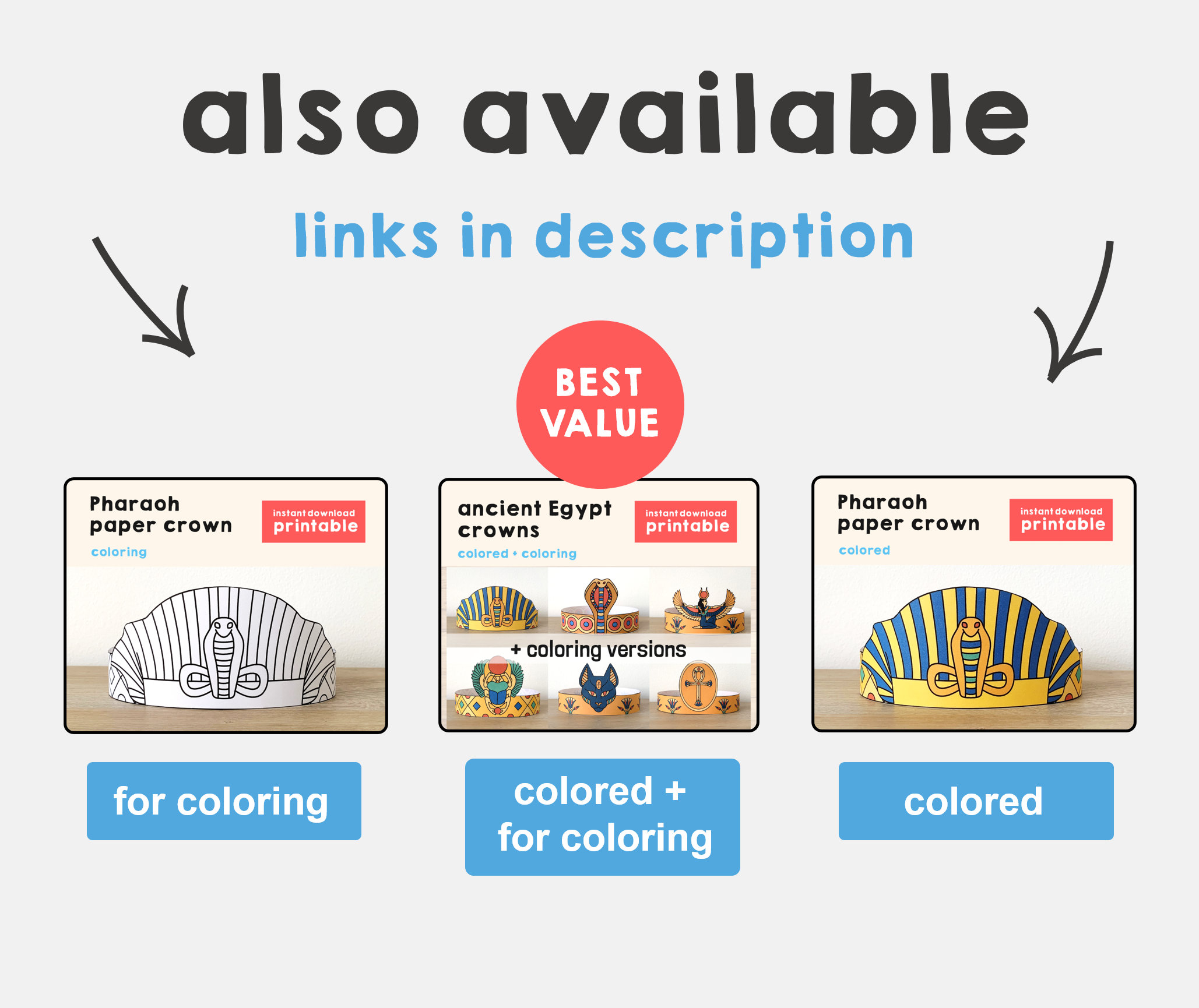 Pharaoh Paper Crown Ancient Egypt Template Party Coloring | Etsy